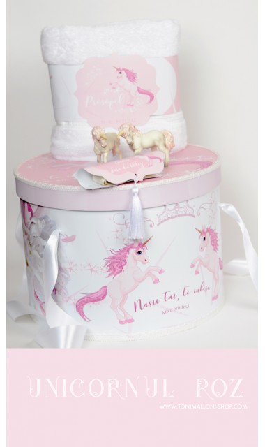 Trusou de botez cu unicorni roz pentru fete, set complet biserica